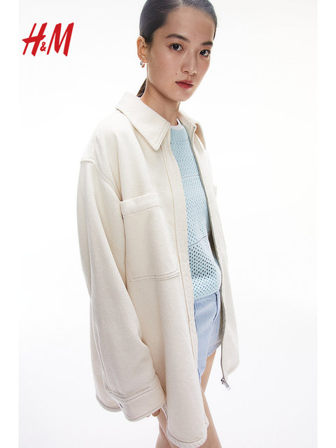 HM women's jacket in spring cotton shirt, long zipper denim jacket 1234643