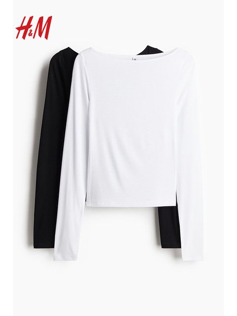 HM women's spring 2-piece one-collar ribbed top 1234745