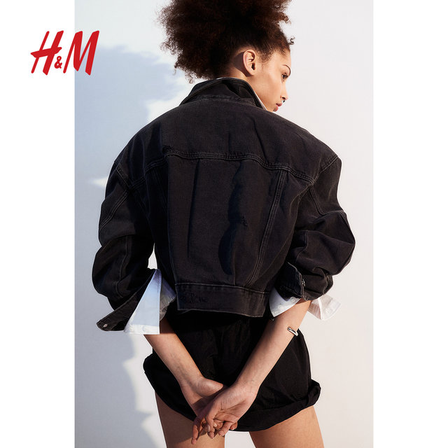 HM Women's Short Jacket 2024 Autumn New Cotton Loose Shoulder Collared ...
