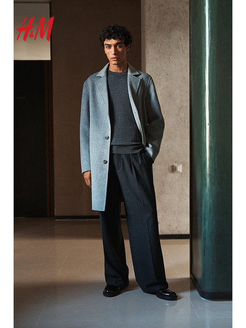 HM men's woolen coat winter wool coat mid-length single-breasted jacket ...