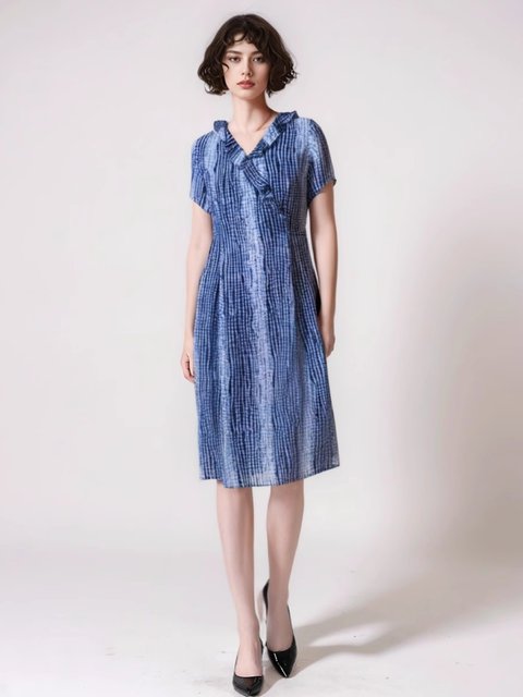 Ligui chiffon ruffled small V-lap floral stripes small fresh style ...