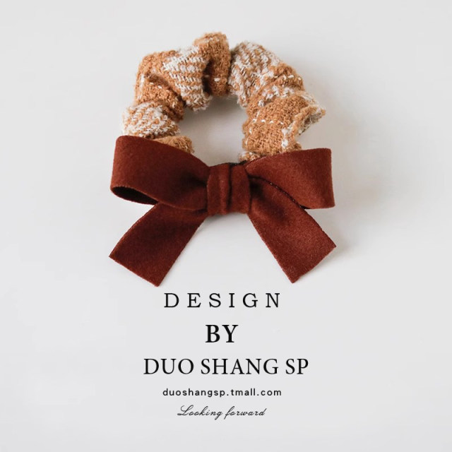 Plush bow large intestine hair ring head rope autumn and winter tied ...