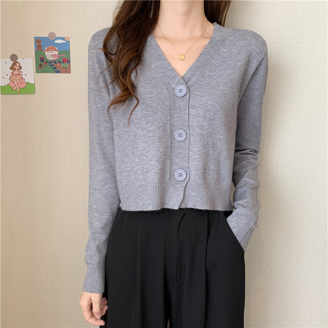 Autumn and winter new versatile v-neck long-sleeved sweater tops spring ...