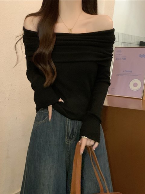 French high-end one-shoulder sexy pure desire sweater for women in ...