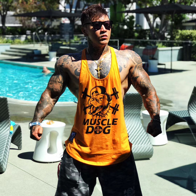 Muscledog muscle dog sleeveless T-shirt sports running printed loose ...