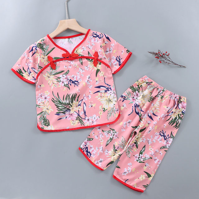 Baby summer suit baby cotton silk clothes baby girl artificial cotton ...
