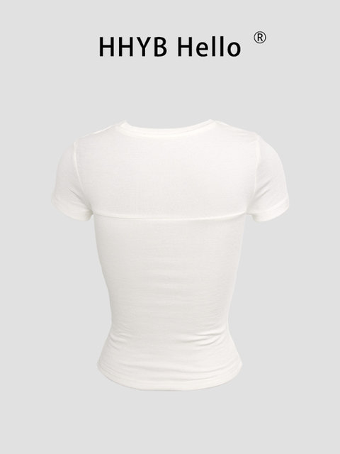 HHYB is fine, double-layer pleated short-sleeved T-shirt 2025 spring ...
