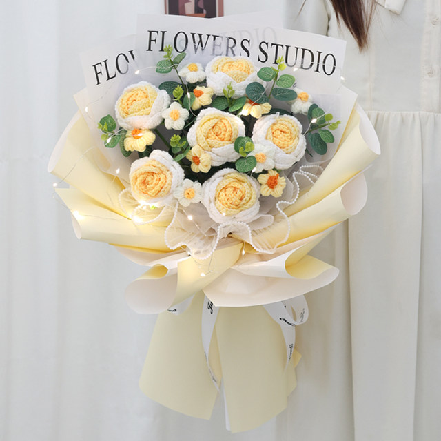 Creative finished knitted flower wool bouquet birthday gift bouquet ...