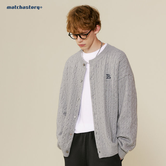 MATCHASTORY Matcha Story Cable Round Neck Cardigan Sweater for Men and ...