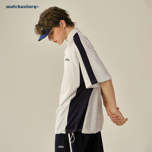 Matcha Story Retro Color Matching Stand Collar Short Sleeve POLO Shirt ...