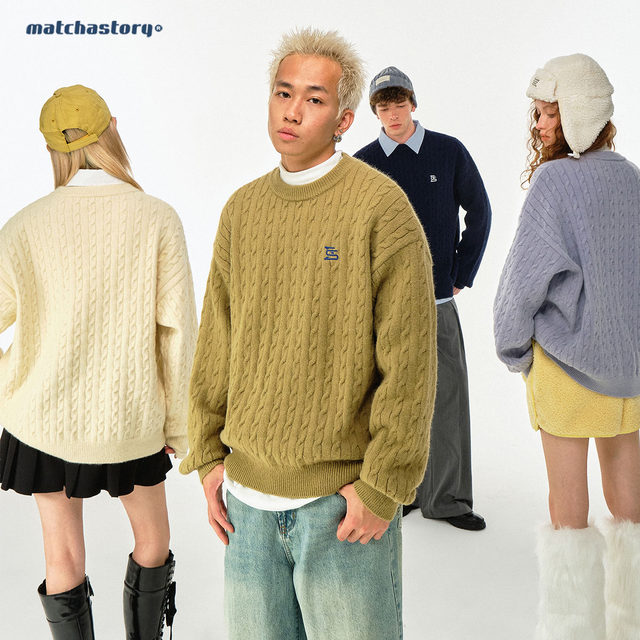 MATCHASTORY Matcha Story Retro Twist Loose Couple Sweater Men's and ...