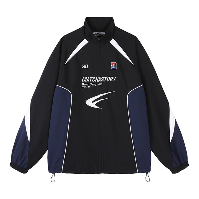 MATCHASTORY Matcha Story Contrast Color Embroidered Stand Collar Jacket ...