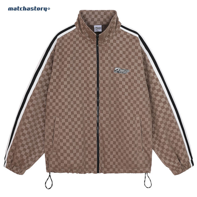 Matcha Story Checkerboard Sports Jacket for Men and Women Spring and ...