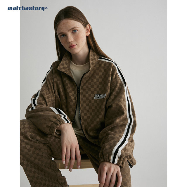 Matcha Story Checkerboard Sports Jacket for Men and Women Spring and ...