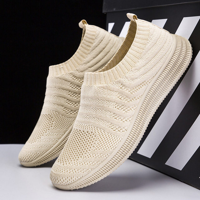 Mesh sports shoes for men in summer, casual, breathable, fly-knit slip ...