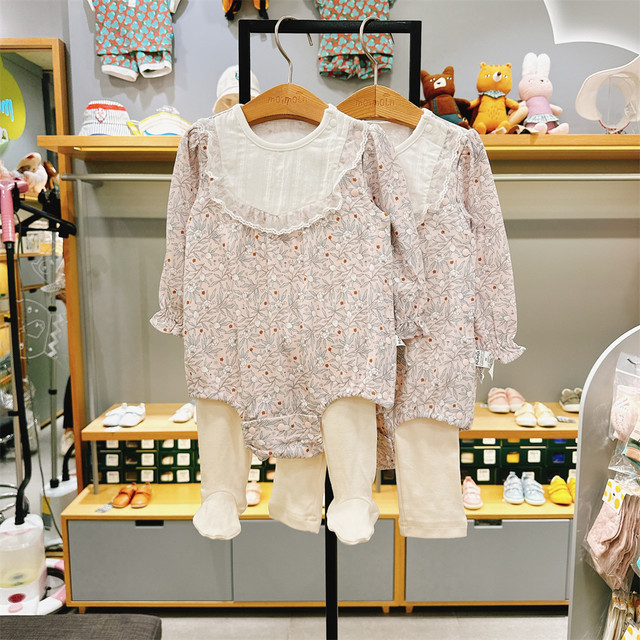 Xiaoyunduo moimoln baby girl bamboo cotton long-sleeved jumpsuit + leggings set Korean ...