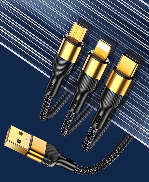 Multifunctional high-speed data cable 6A three-in-one super fast charging one-to-three charging ...