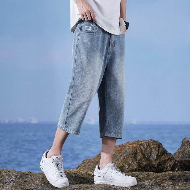 2024 New Ice Silk Cropped Pants Men's Autumn Thin Loose Casual Jeans ...