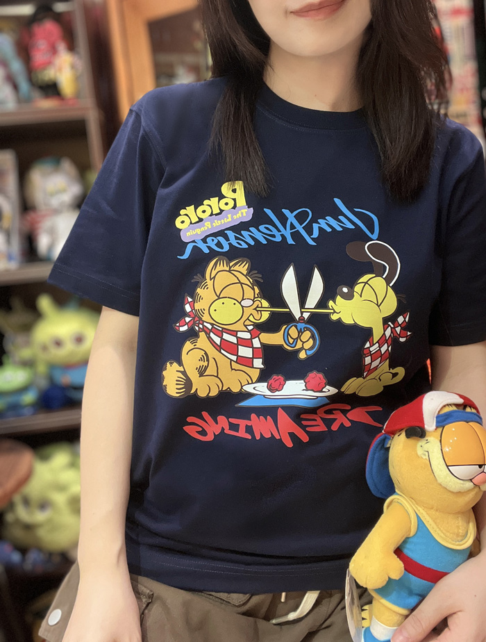 American retro vintage cute Garfield pure cotton 265g heavy round neck men's and women's couple ...