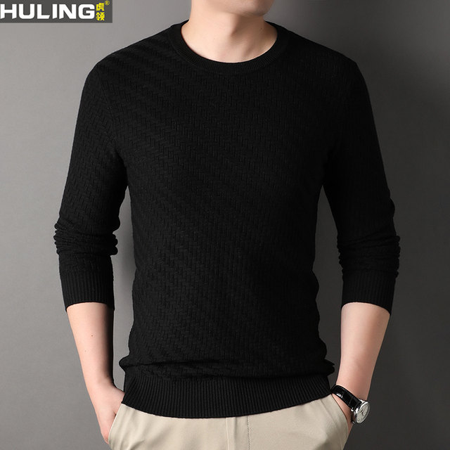 Jacquard wool sweater round neck long sleeve men's spring and autumn ...