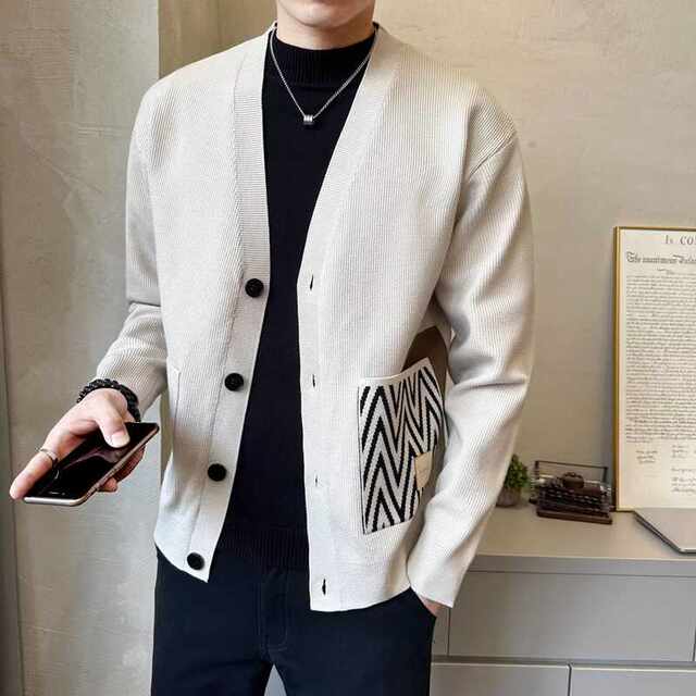 Fashion brand high-end cardigan sweater men's slim sweater men's ...