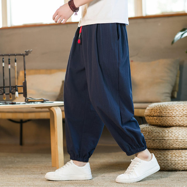 Bloomers men's pants summer thin wide-leg linen pants loose leggings ...