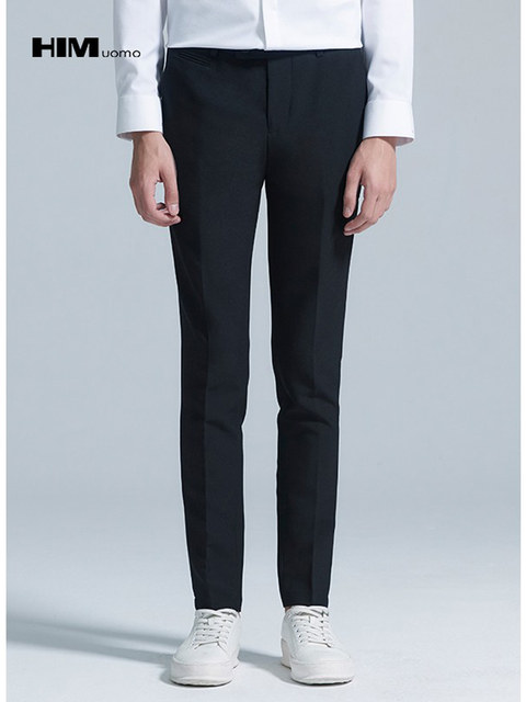 HIM Han Chong autumn and winter slim stretch black straight trousers ...