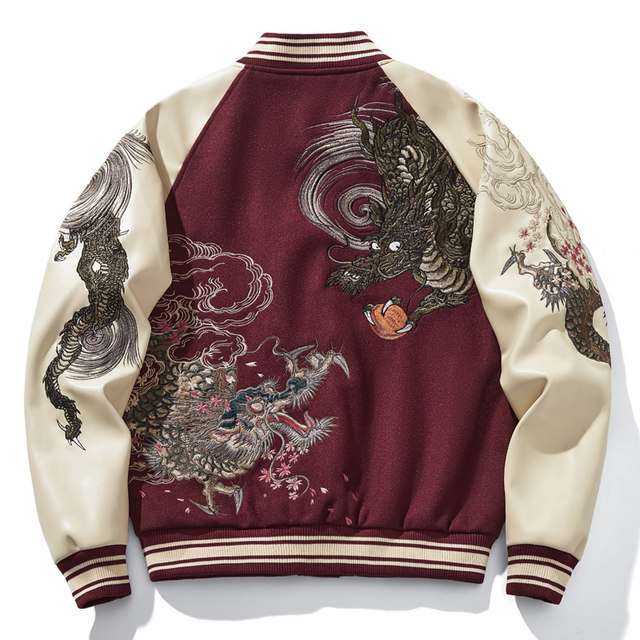 New red dragon embroidered jacket for men and women in the Year of the ...