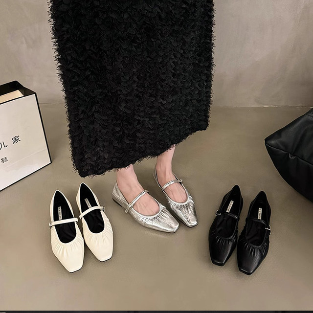 Flat silver French single shoes female 2024 spring new shoes with skirt ...