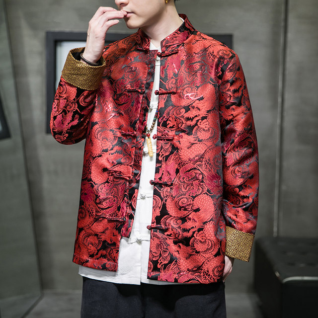 Chinese style red dragon robe jacket jacket Male spring and autumn ...
