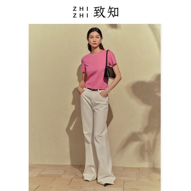 Zhizhi Zhizhi Panqingya Short Sleeve T -shirt Female 2024 New Yuan neck pink top