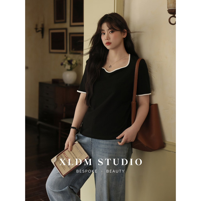 Xiaoli's self-made large size women's design V-neck right shoulder ...