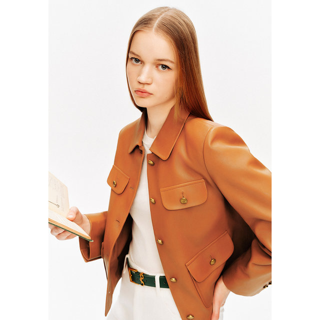 PSALTER Psalm Retro Academy Style Simple Pumpkin Orange Coat Leather ...