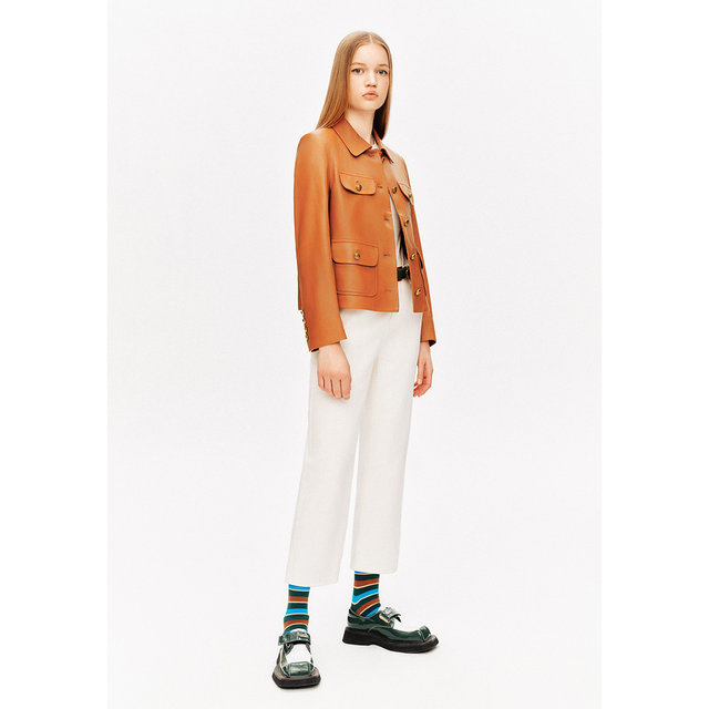 PSALTER Psalm Retro Academy Style Simple Pumpkin Orange Coat Leather ...