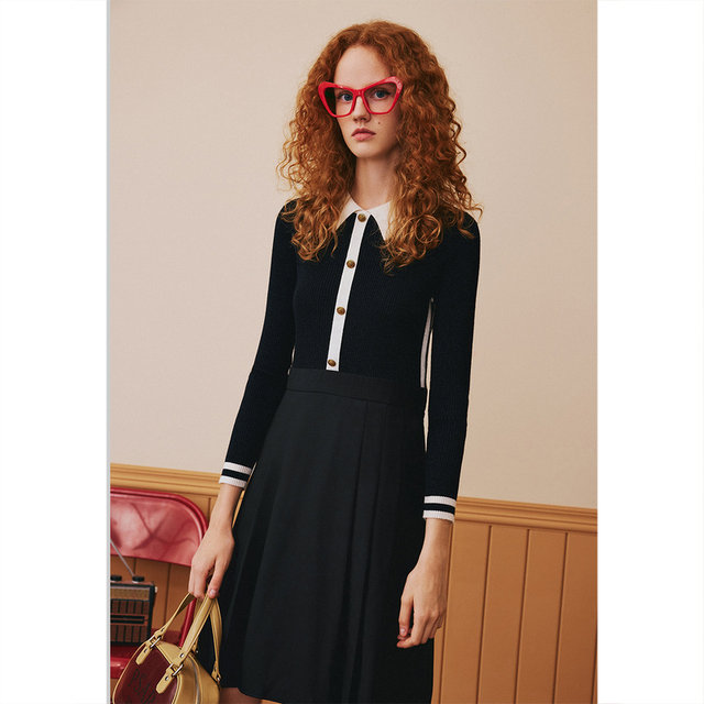 PSALTER Psalm 2023 Autumn contrasting lapel fake two wool knitted skirt ...