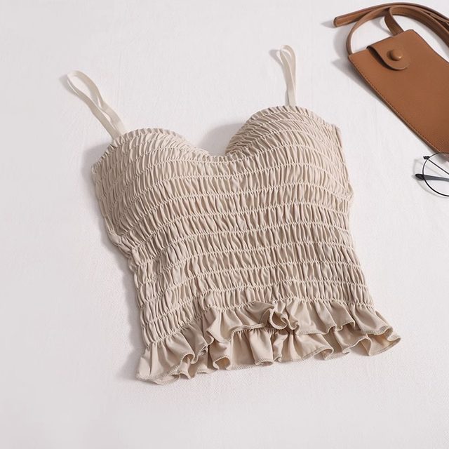 Ruffled Ice Ribbon Breast Pad Camisole Female Summer Hot Girl Inner and ...