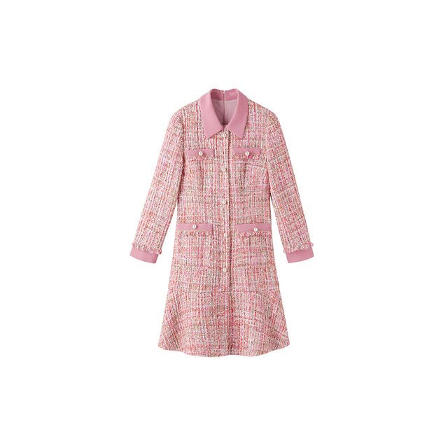 YINER specializes in women's winter small fragrant style POLO collar waist bright silk tweed A ...