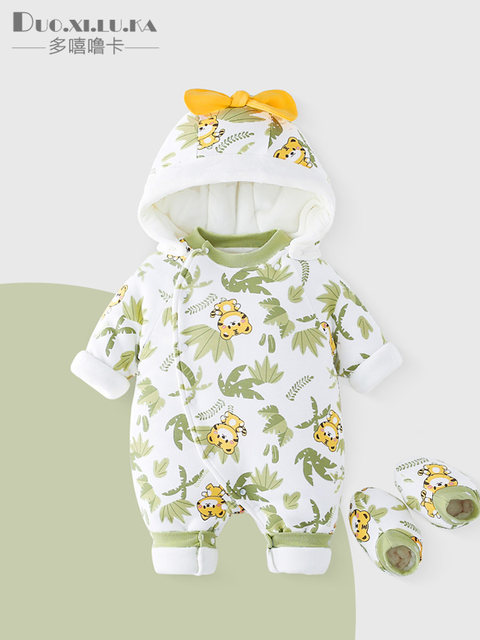 Newborn baby clothes in autumn and winter warm conjoined clothes baby ...