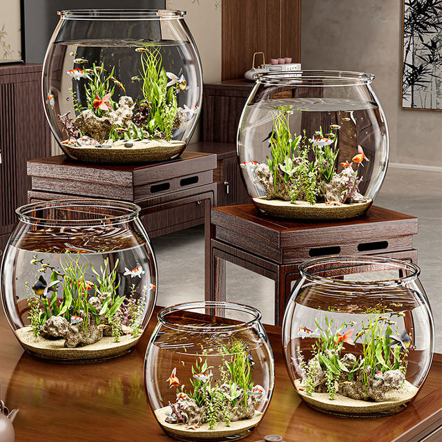 Round fish tank plastic one-piece anti-fall and high-transparency ...