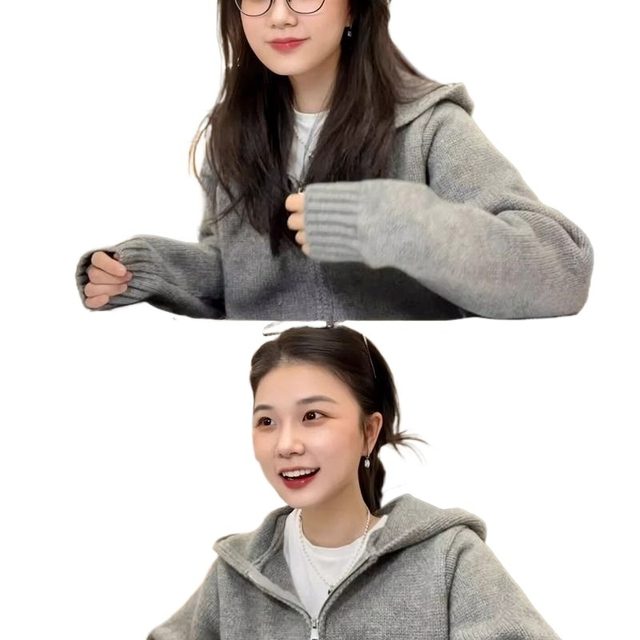 Pink hooded sweater top for women 2024 spring and autumn zipper lazy ...