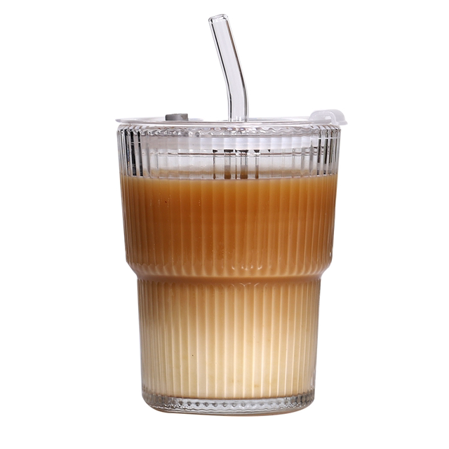 The most popular ins vertical striped glass coffee cup with lid and ...