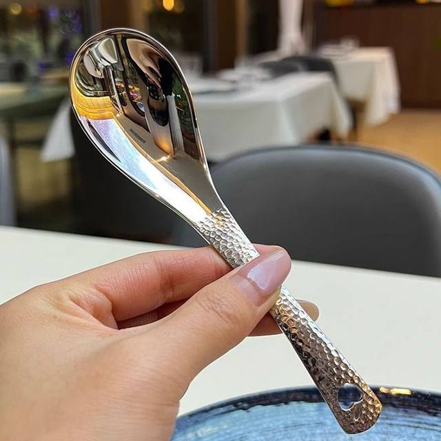 Retro-style hammered spoon, stainless steel hammered spoon, household ...