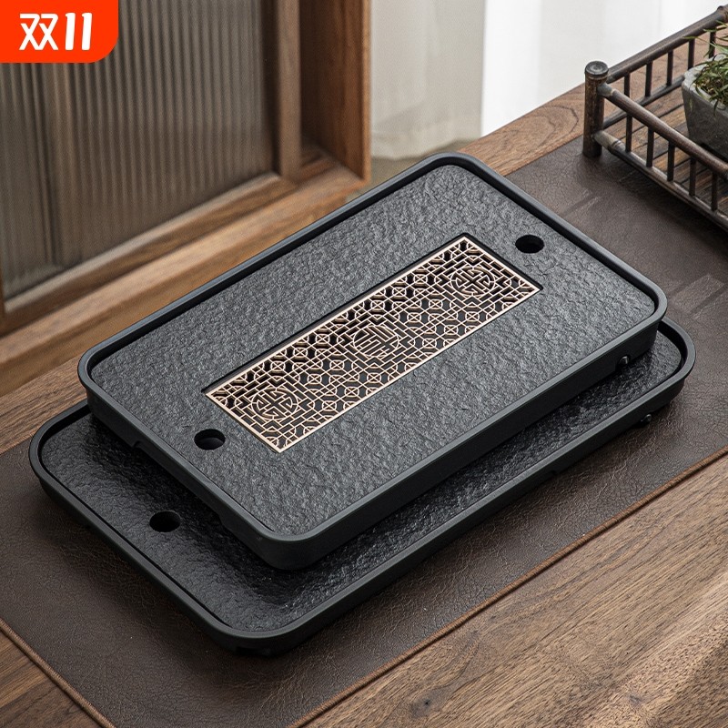Hunter Forest Black Gold Stone Tea Tray - Rectangular Minimalist Tea ...