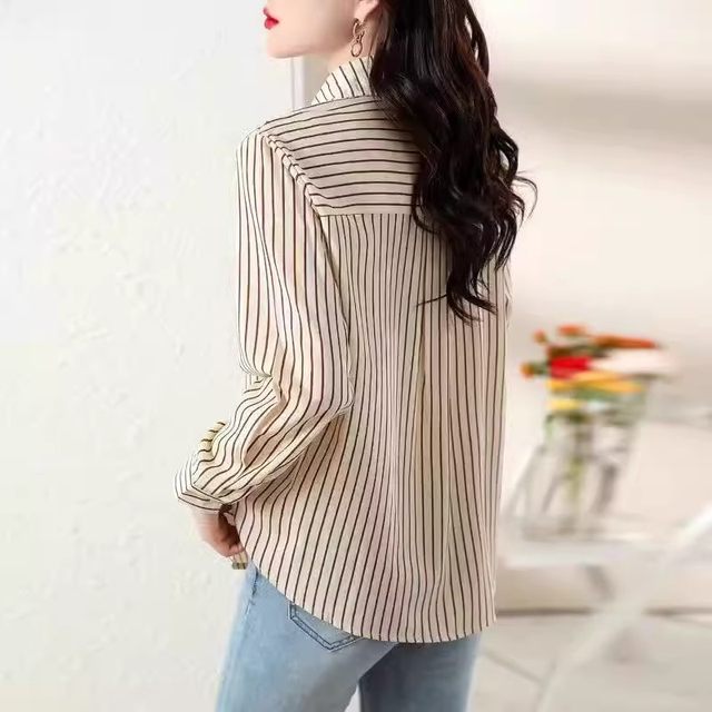 2024 early autumn French casual striped shirt female new long -sleeved ...