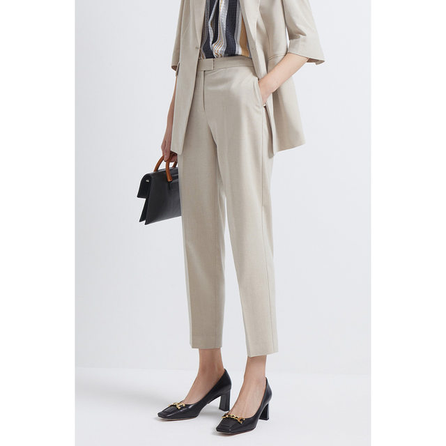 INSUN Eunshang summer hemp texture neutral color small-foot suit pants