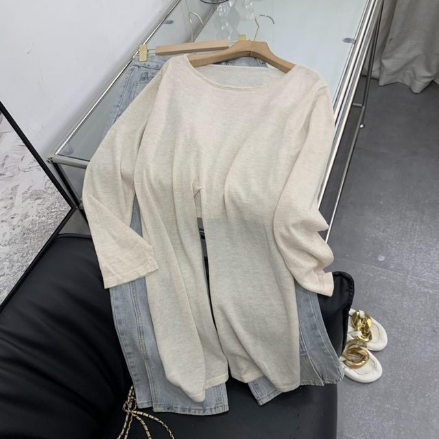 New spring sweater irregular design round neck simple and versatile ...