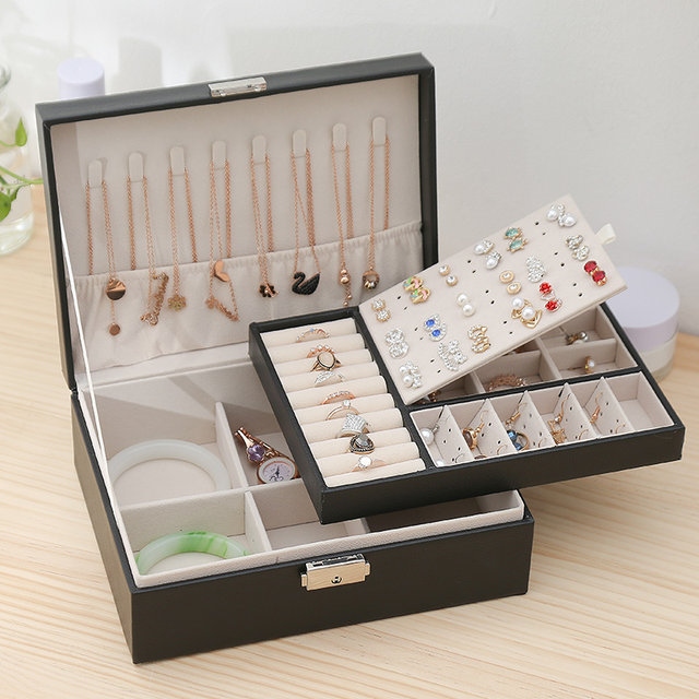 Double-layer lock jewelry box storage box earrings ring box jewelry ...
