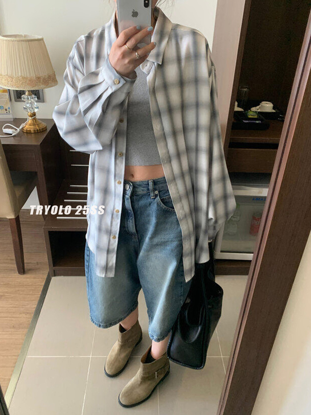TRYOLO homemade Jin Jing same loose wide-leg jeans American retro five ...