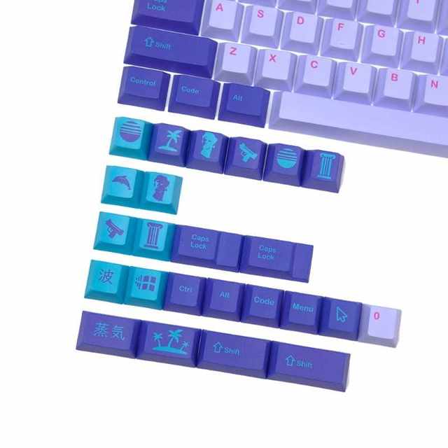128 Keys Customized Steam Wave Purple Key Cap PBT Dye Subbed