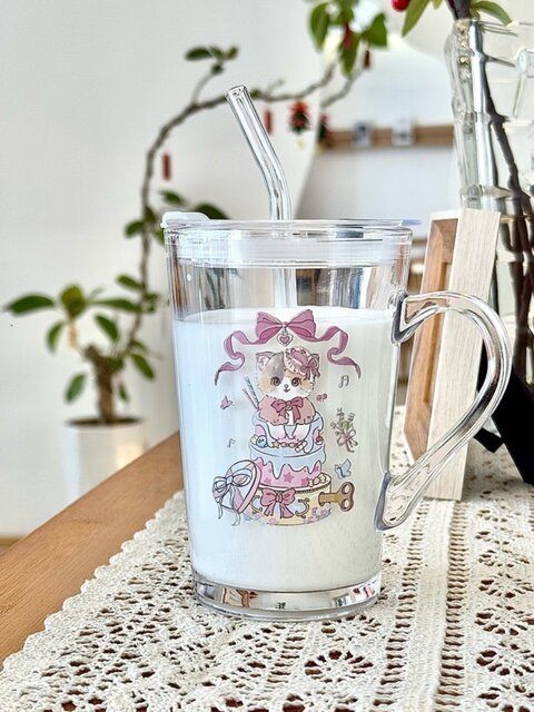 Ins glass cup high-value large capacity straw cup with lid household ...
